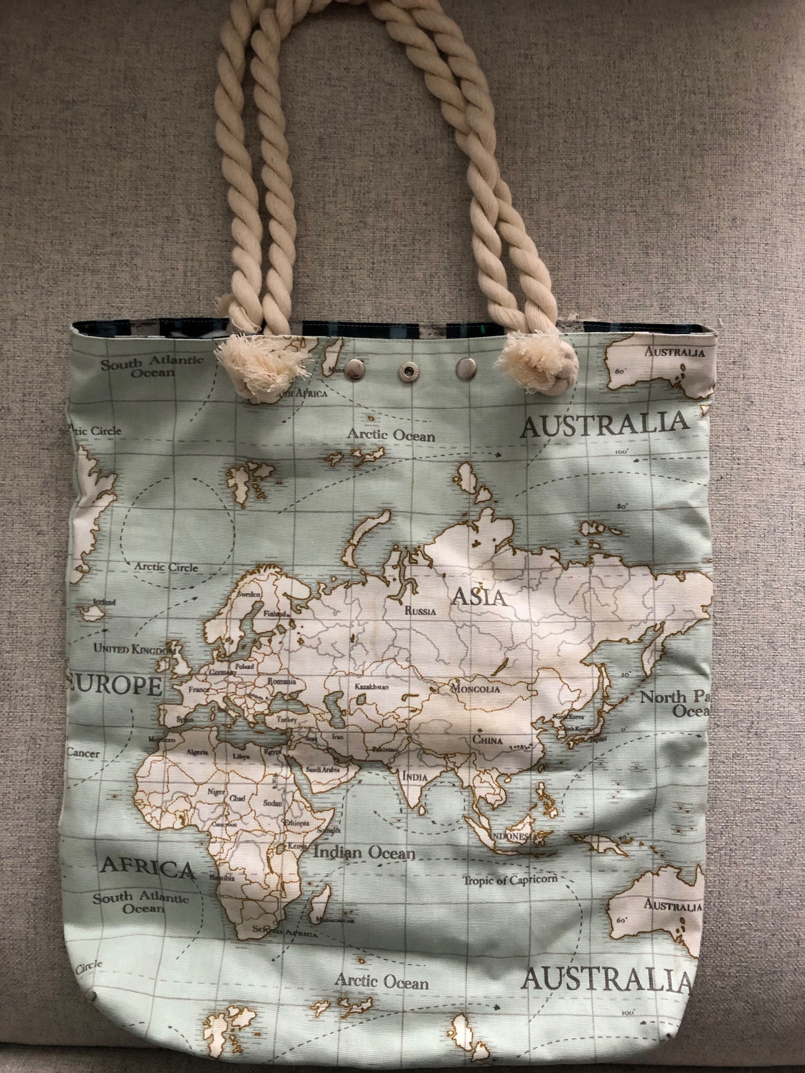 World Map Fabric Reversible Handbag With Koala Print Inner - Etsy
