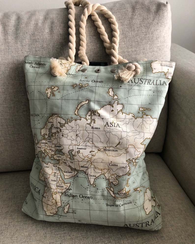 World Map Fabric Reversible Handbag With Koala Print Inner - Etsy