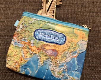 World Map Card Wallet, Coin Purse, World Traveler Gift, Zipper Pouch ...
