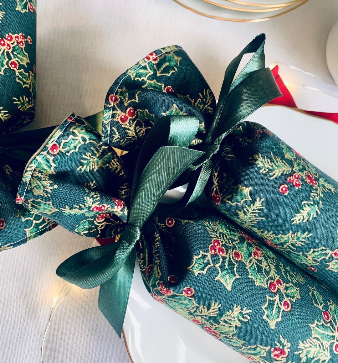 Reusable Fabric Crackers, Christmas Holly Fabric, Eco Friendly ...