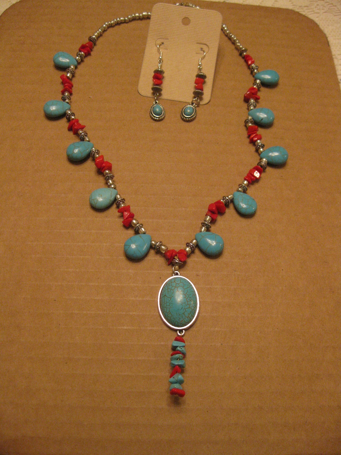 Turquoise Necklace and Earring Set - Etsy
