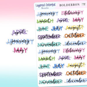 LAYERED COLORFUL Month Stickers Script, Printed, Header, Monthly ...