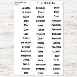PLANNER DIVIDER LABELS || Sticker Labels, Tab Labels, Black and White ...