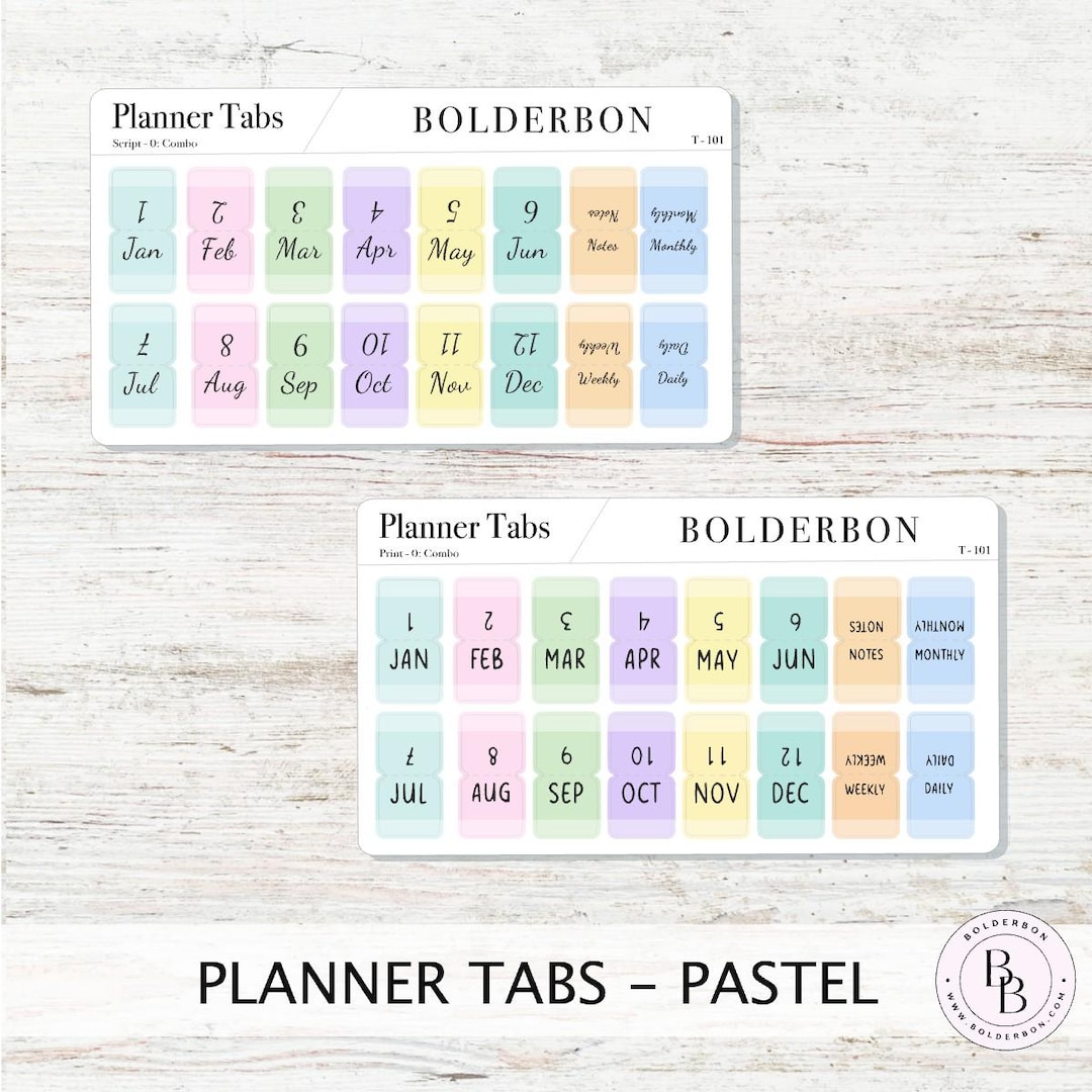 PASTEL PLANNER TABS || Hobonichi Tabs, Weeks, Cousin, A6, B6, Tab Dividers, Monthly Tabs, Tab ...