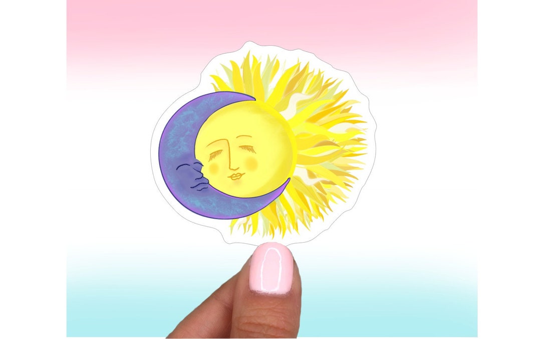 SUN & MOON Cute Hand Drawn Vinyl Sticker, Celestial, Spirtitual, Hippie ...