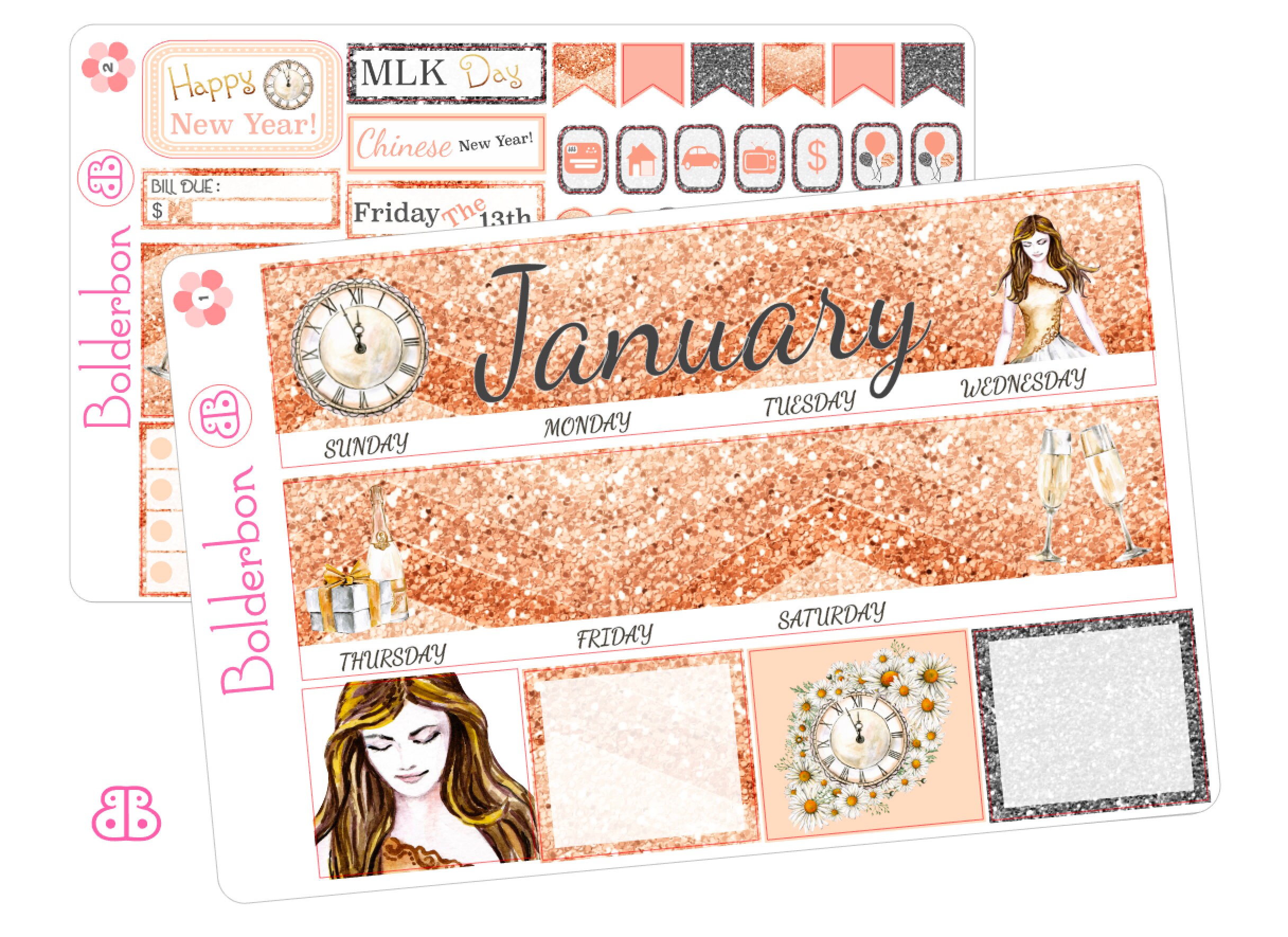 January Monthly Kit January Stickers New Year's Sticker | Etsy