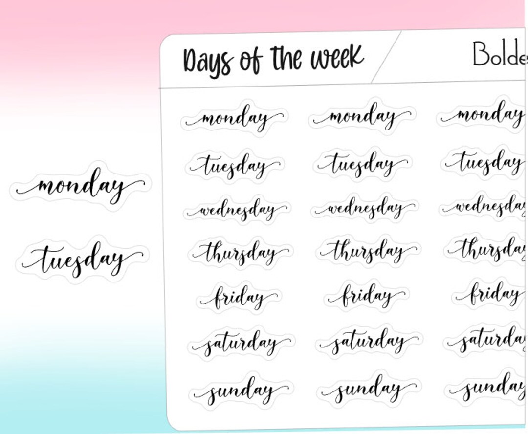 Days of the Week || Script Planner Stickers, Printed, Header, Days ...