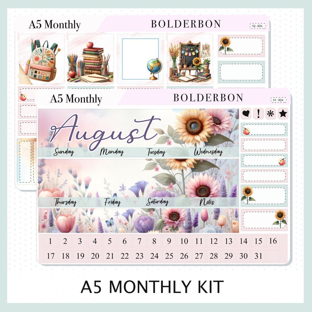 AUGUST A5 MONTHLY KIT || Planner Stickers for Erin Condren - Etsy
