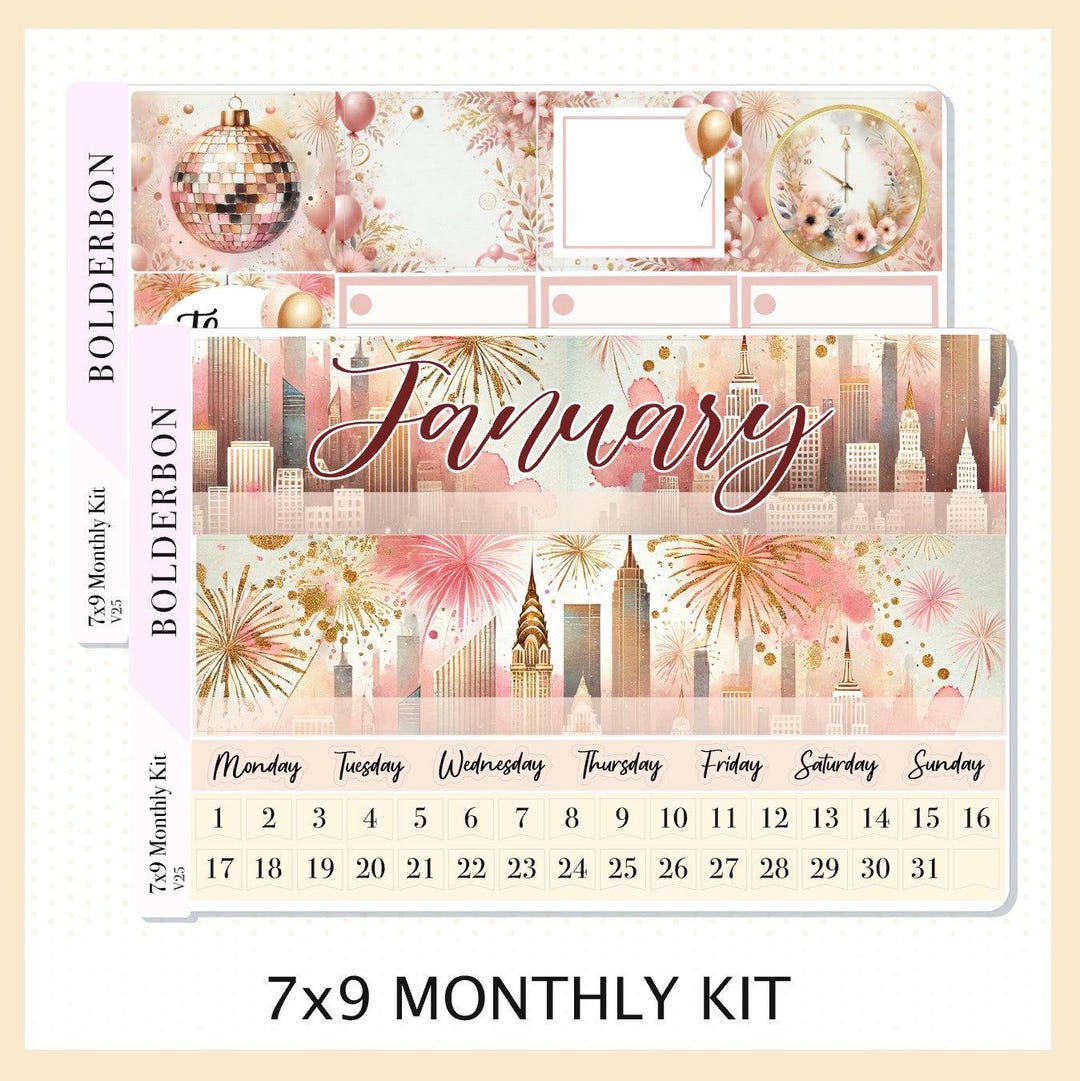 JANUARY 7x9 Monthly Sticker Kit Golden Hour, New Year's, Celebration - Etsy