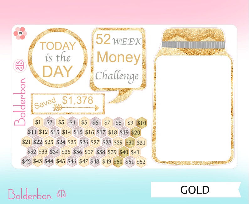 52 Week Money Challenge Planner Stickers Saving Fund - Etsy