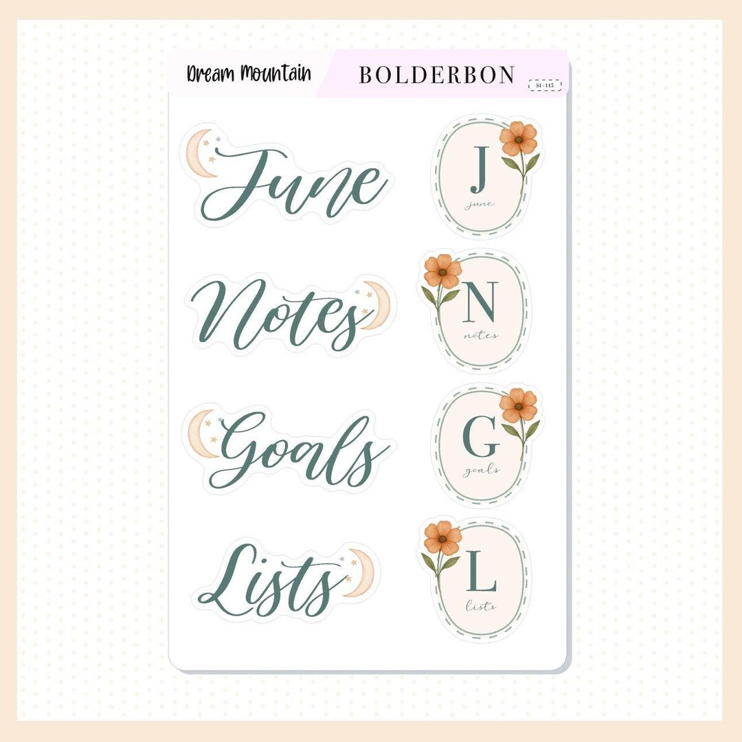 JUNE Header Stickers || Dream Mountain Theme, Aesthetic Journal ...