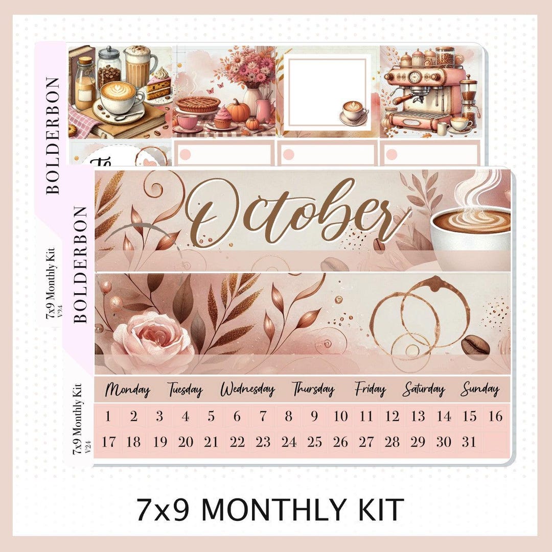 OCTOBER 7x9 Monthly Sticker Kit || Coffee House - Etsy