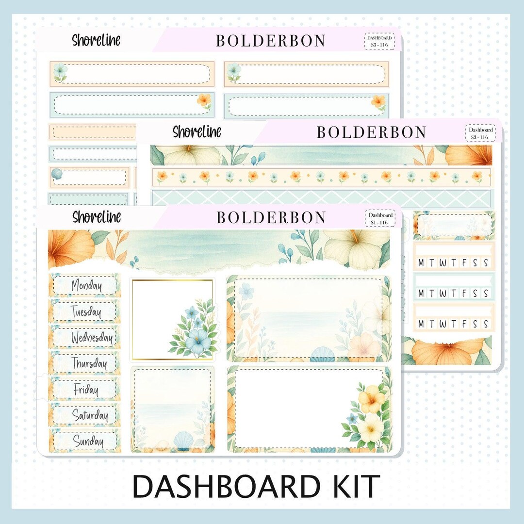 SHORELINE Erin Condren Dashboard Sticker Kit || Coastal Beach and Nautical Vibe Planner Stickers ...