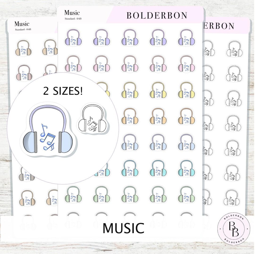 MUSIC Stickers || Cute Headphone Icon Labels for Planners, Journals, or ...