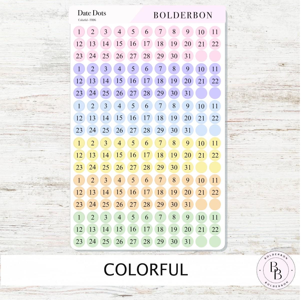 DATE DOT Stickers for Planners || Minimal & Colorful Circle Number ...