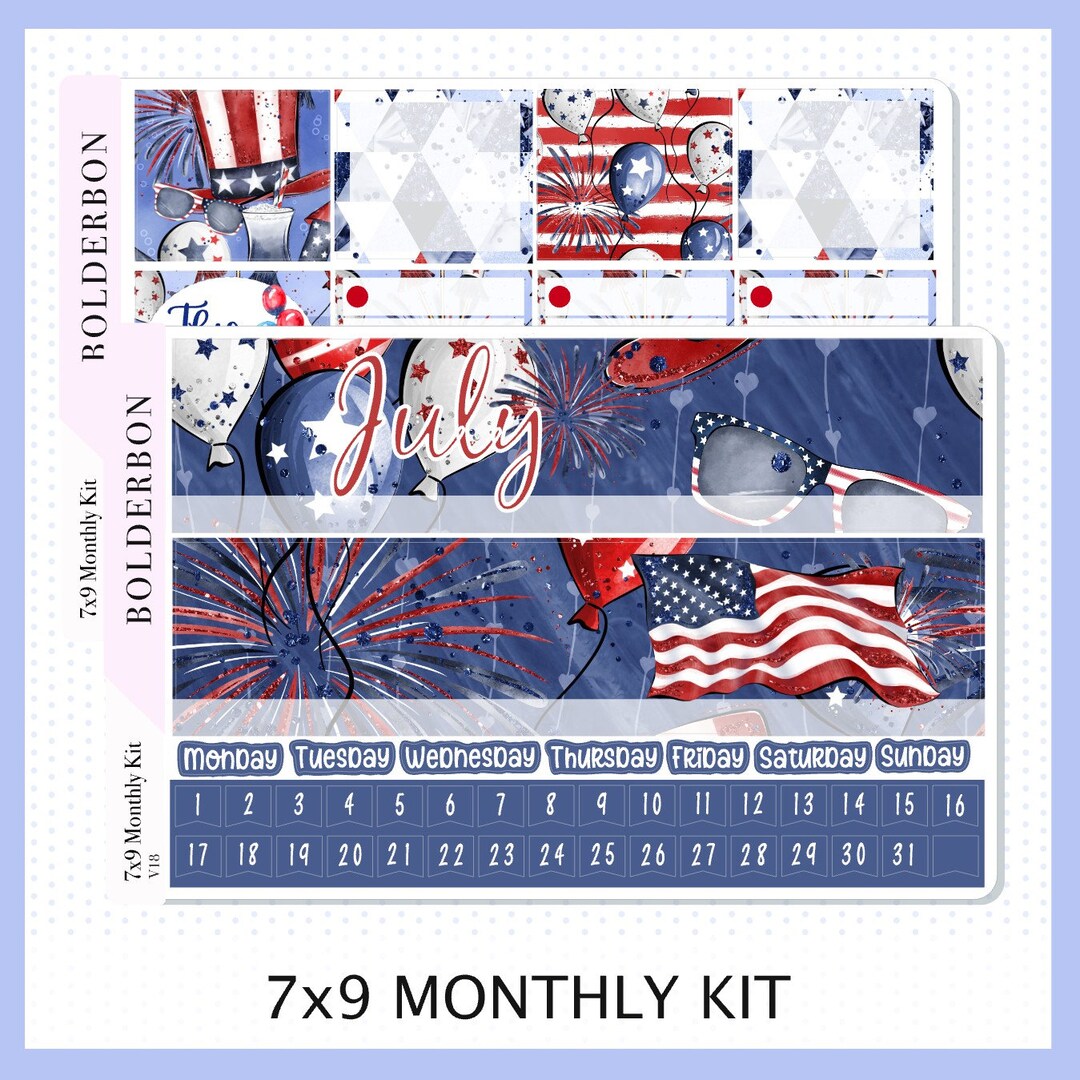JULY Monthly Sticker Kit || 7x9 Erin Condren Planner Stickers, 4th of ...