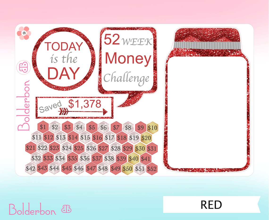 52 Week Money Challenge Planner Stickers Saving Fund | Etsy