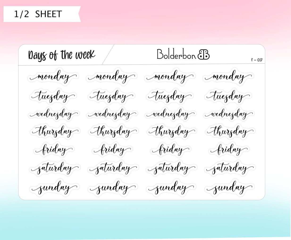 Days of the Week Script Planner Stickers Printed Header - Etsy