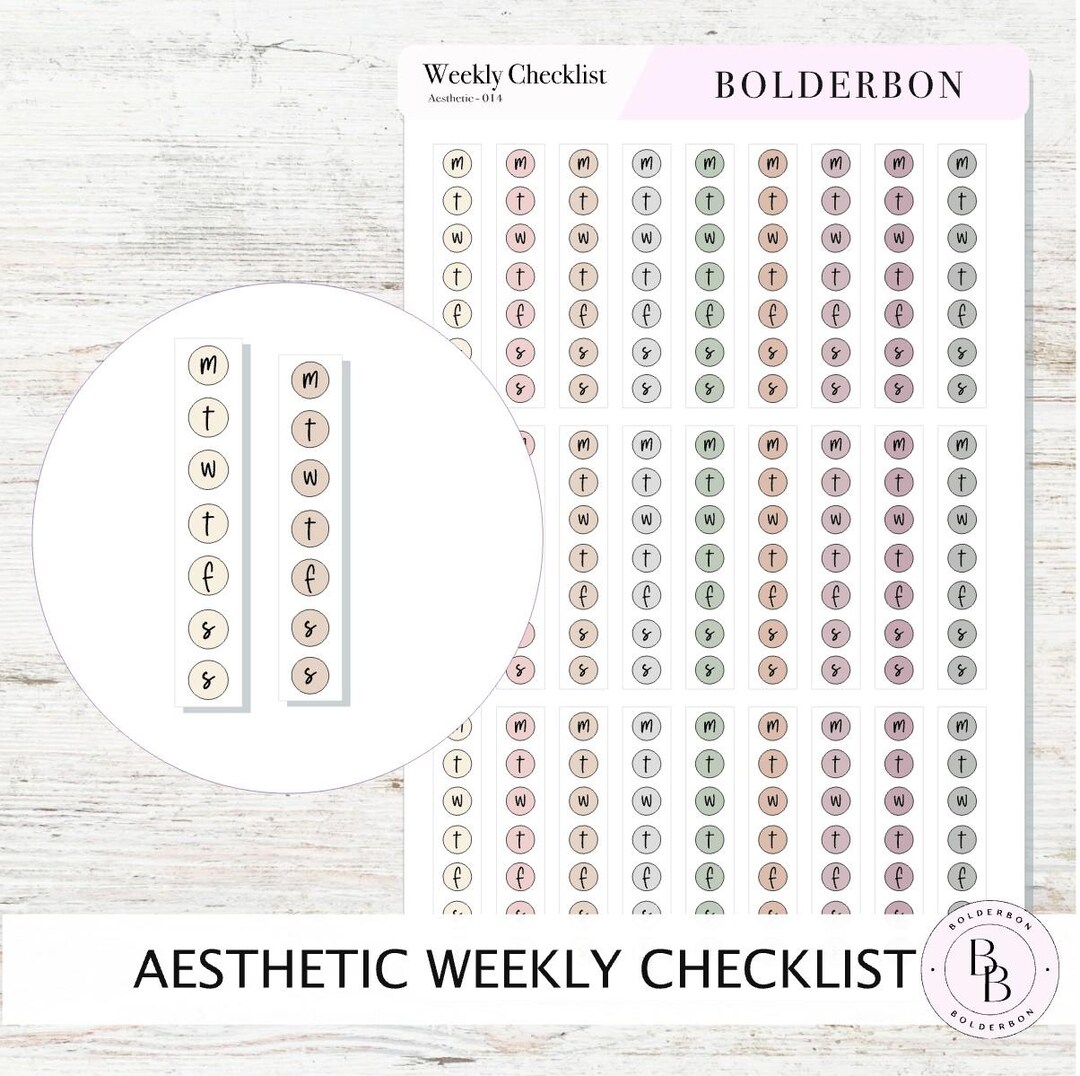 Weekly Checklist Stickers - Aesthetic || Days of the Week Planner ...