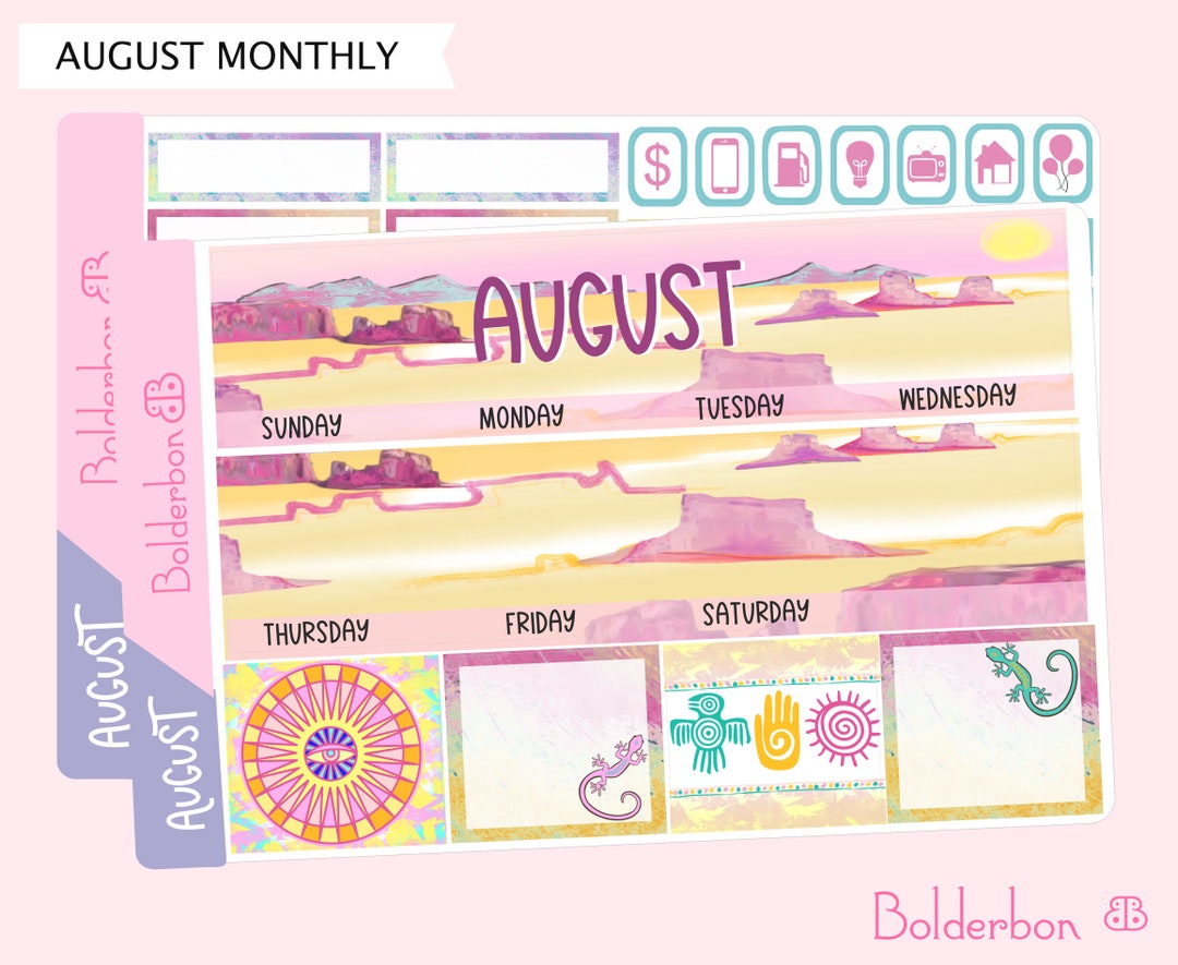 AUGUST Monthly Sticker Kit Hand Drawn Month Planner Stickers - Etsy