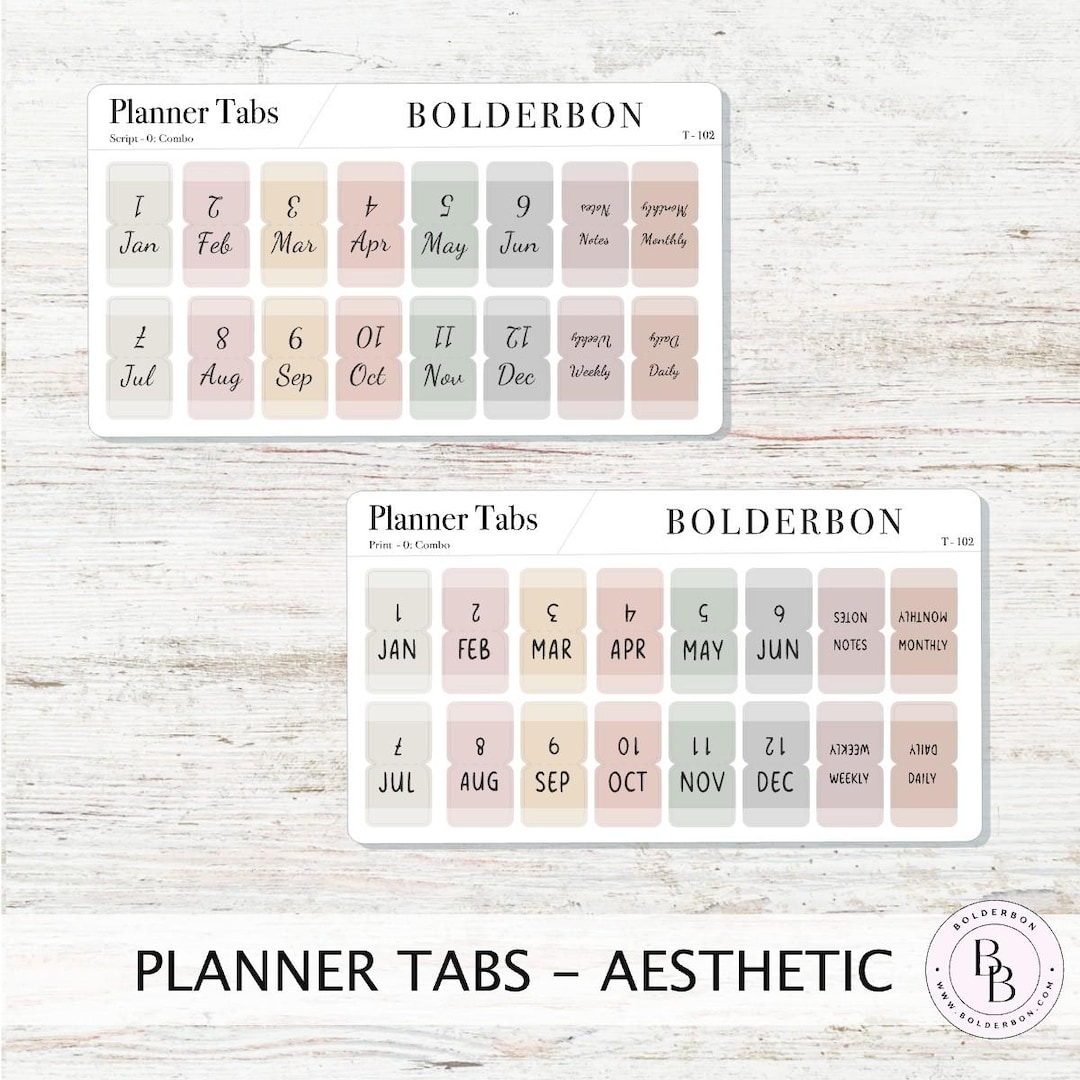 AESTHETIC PLANNER TABS || Hobonichi Tabs, Weeks, Cousin, A6, B6, Tab ...