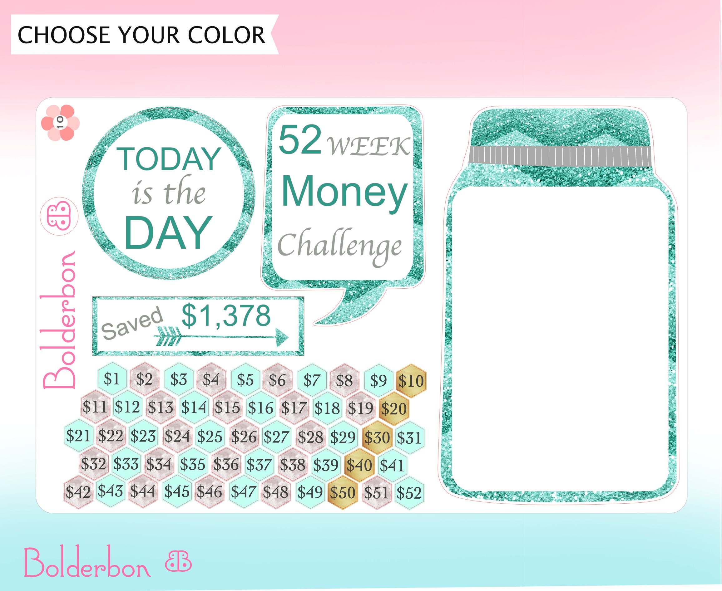 52 Week Money Challenge Planner Stickers Saving Fund | Etsy