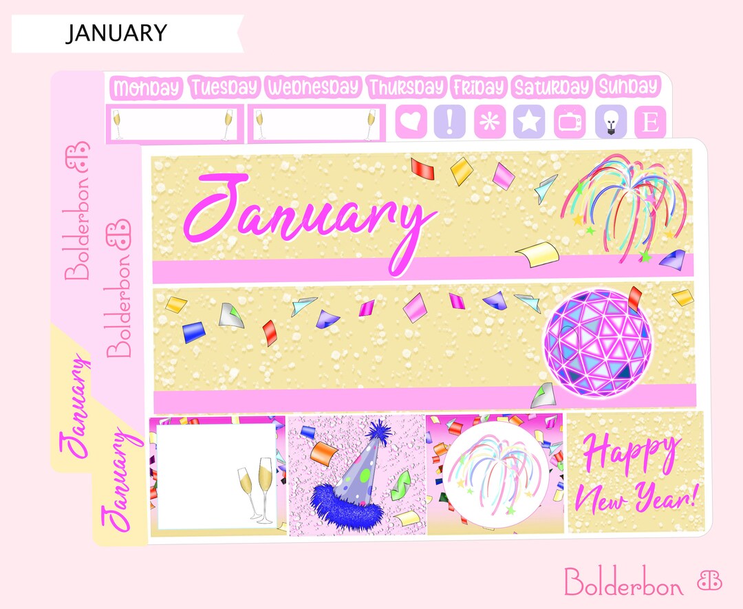 JANUARY Monthly Sticker Kit New Years Hand Drawn Planner Sticker Kit ...
