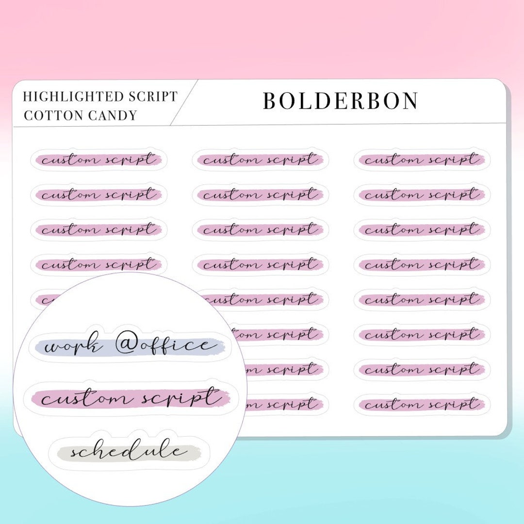 CUSTOM Highlighted Script Stickers 24 Word Font Matte White or Clear ...