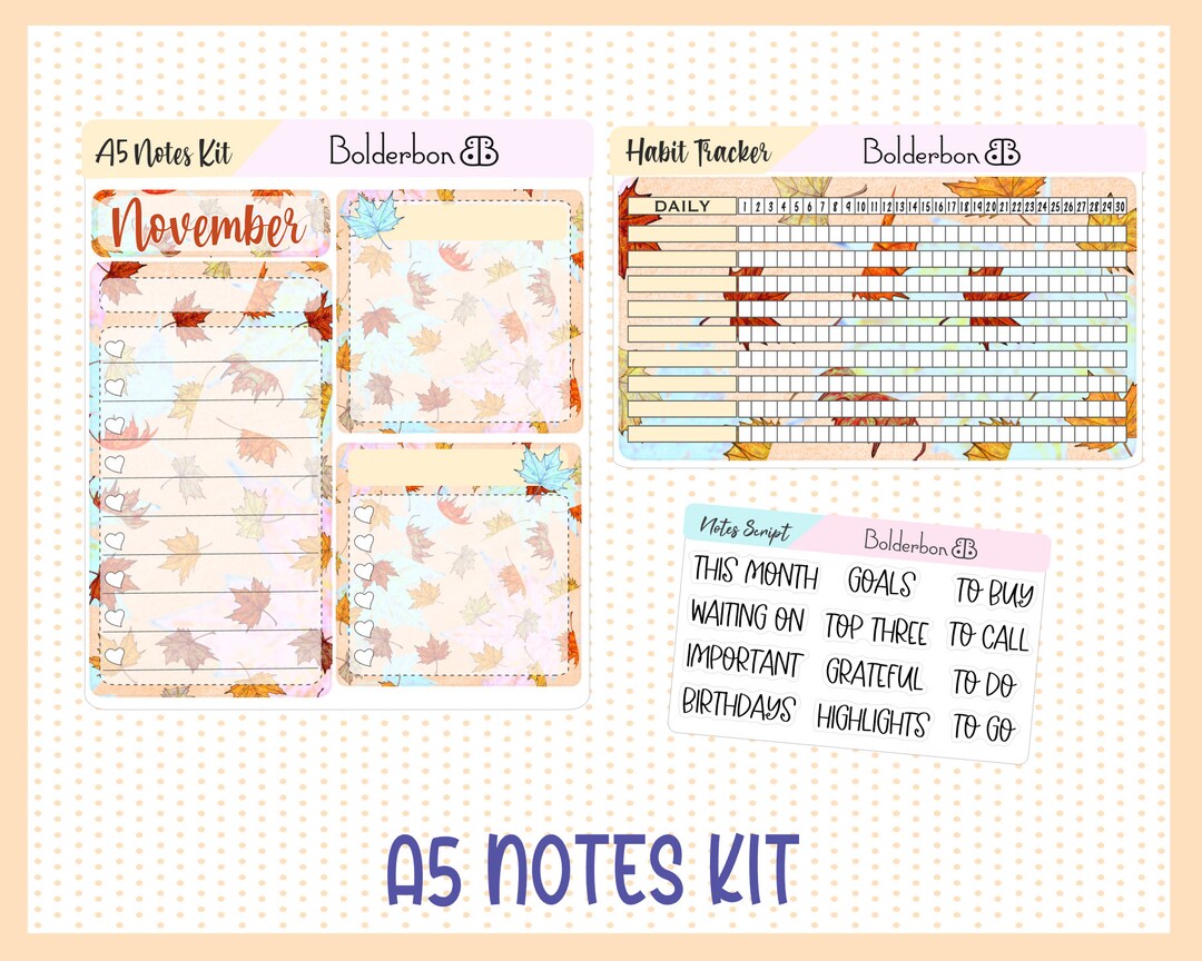 A5 NOTES KIT november Fall Planner Sticker Kit for Erin Condren Compact ...