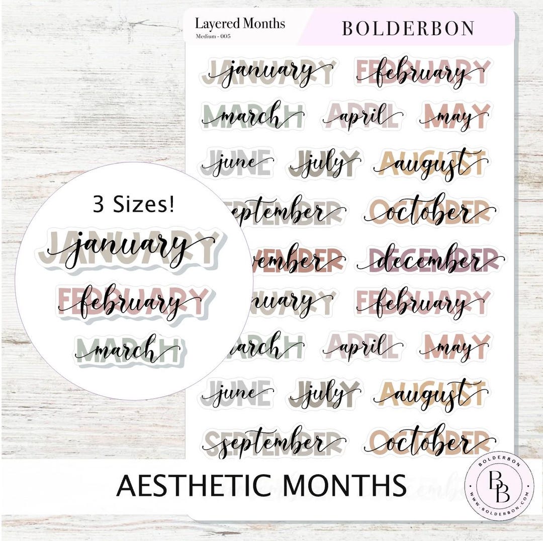 Aesthetic Layered Month Stickers || Script Month Labels for Planners ...