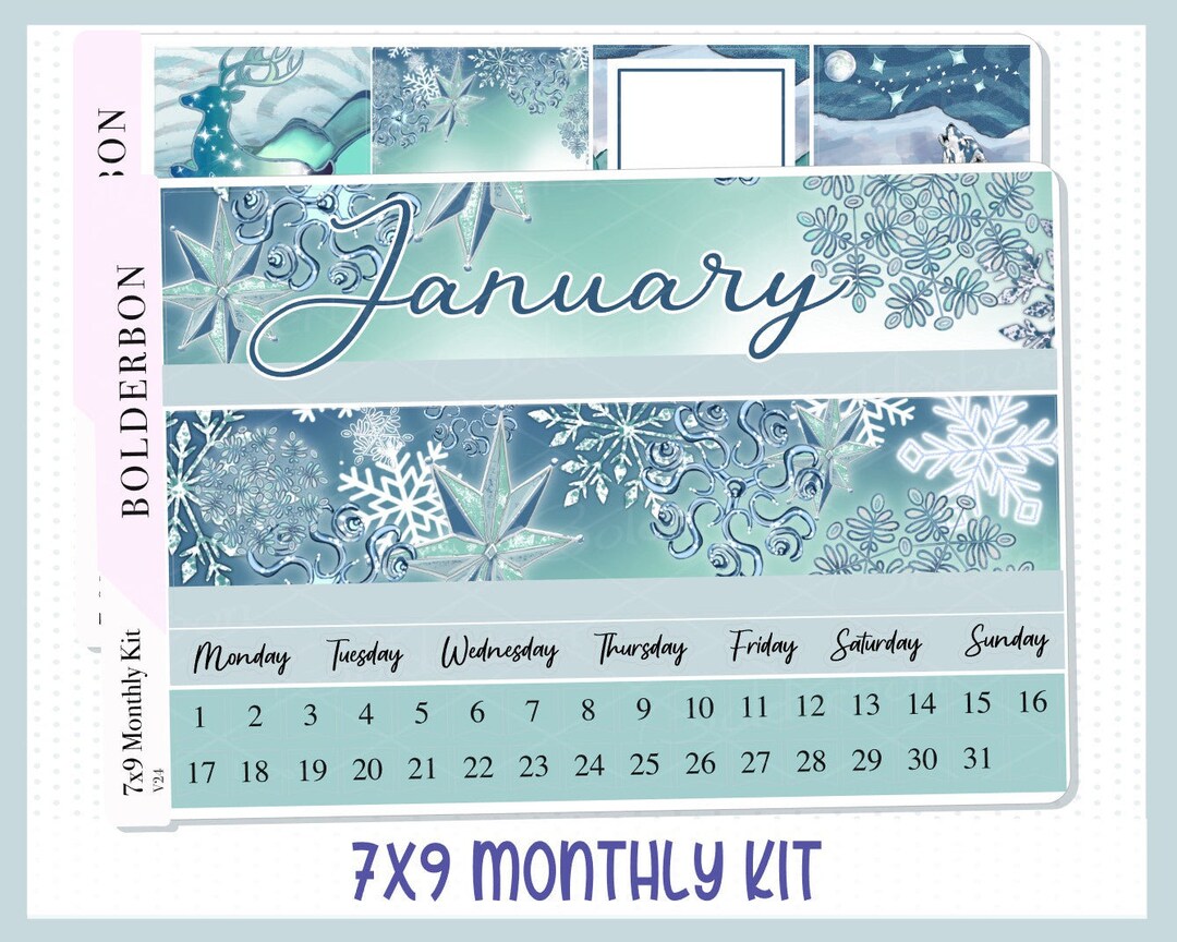 JANUARY 7x9 Monthly Sticker Kit Midnight Frost, Winter, Snowflakes - Etsy