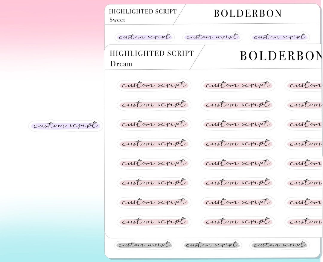 CUSTOM Highlighted Script Stickers 24 Word Font Matte White or Clear ...