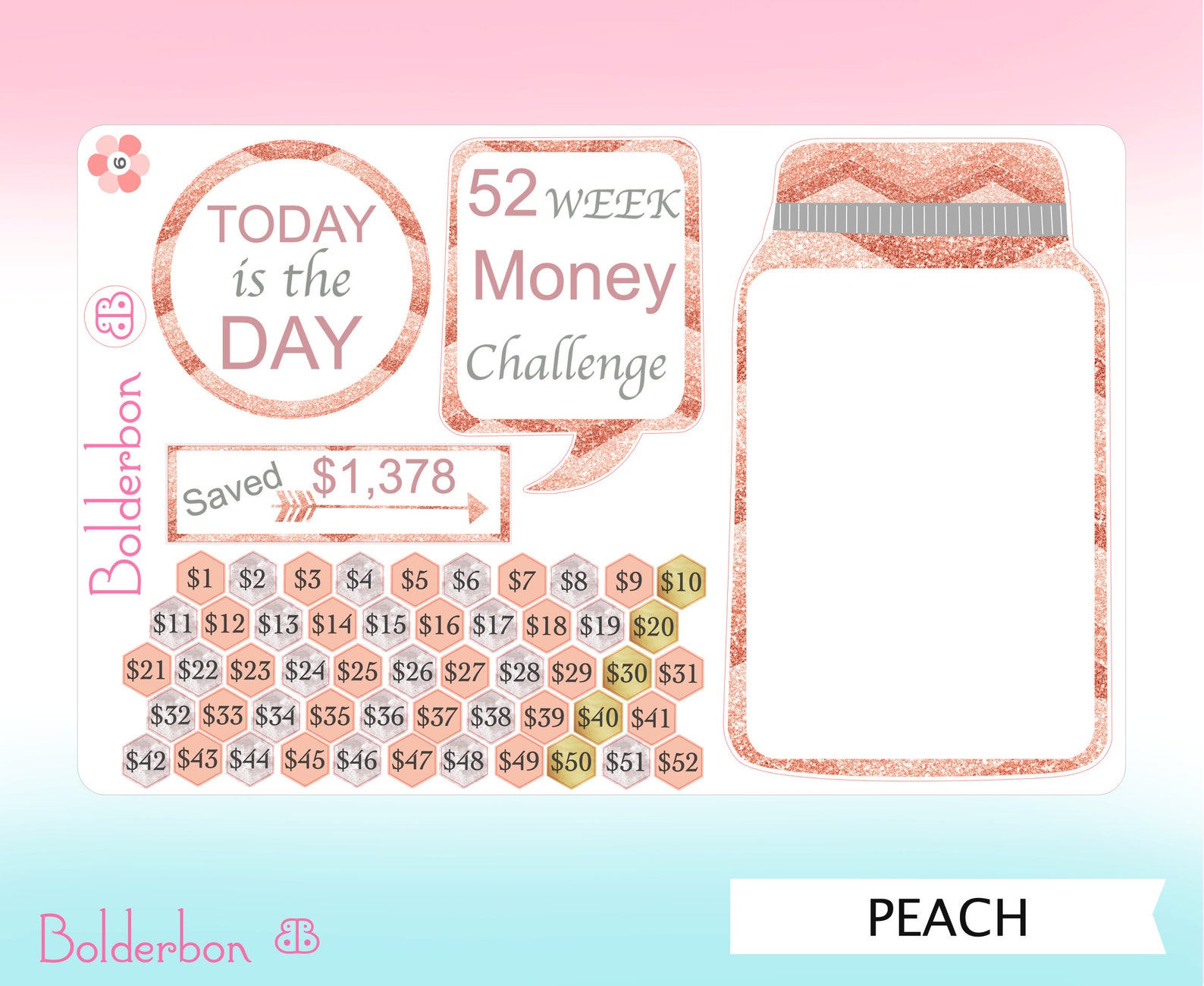 52 Week Money Challenge Planner Stickers Saving Fund - Etsy