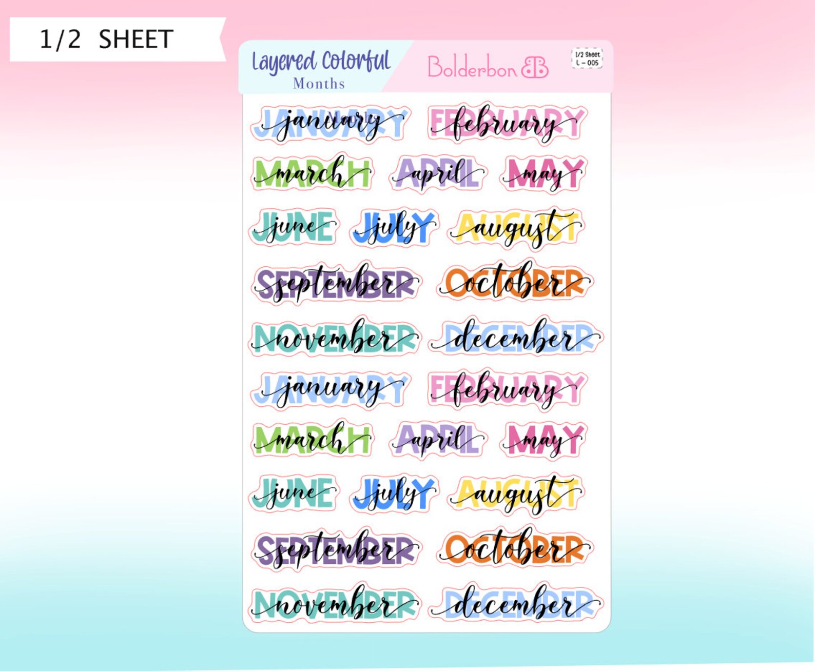 LAYERED COLORFUL Month Stickers Script Printed Header - Etsy