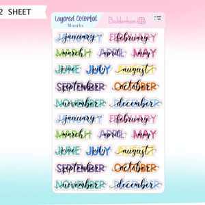LAYERED COLORFUL Month Stickers Script Printed Header | Etsy