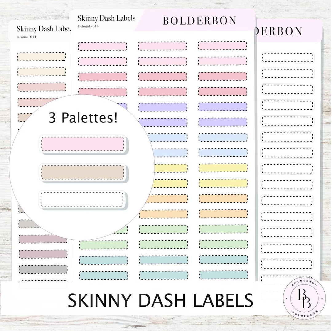 SKINNY DASH Labels || 3 Color Palettes, Planner Stickers, Minimal ...
