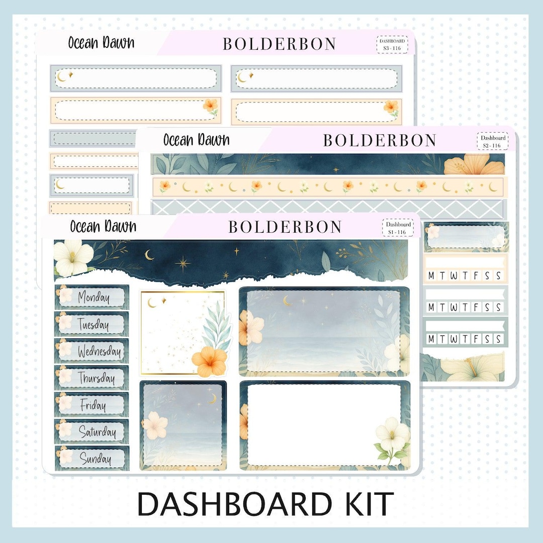 OCEAN DAWN Erin Condren Dashboard Sticker Kit || Coastal Beach and Nautical Vibe Planner ...