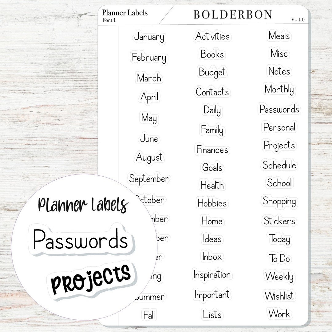 PLANNER DIVIDER LABELS || Sticker Labels, Tab Labels, Black and White ...