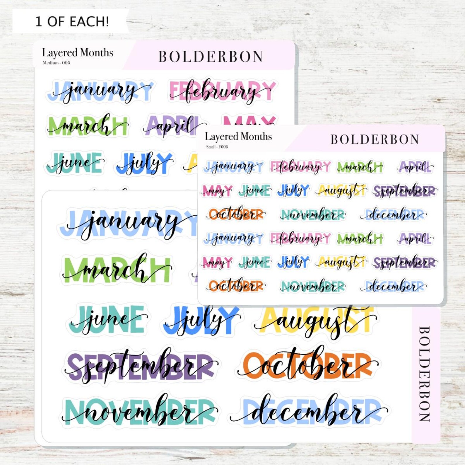 Layered Colorful Month Stickers || Script Month Labels for Planners ...