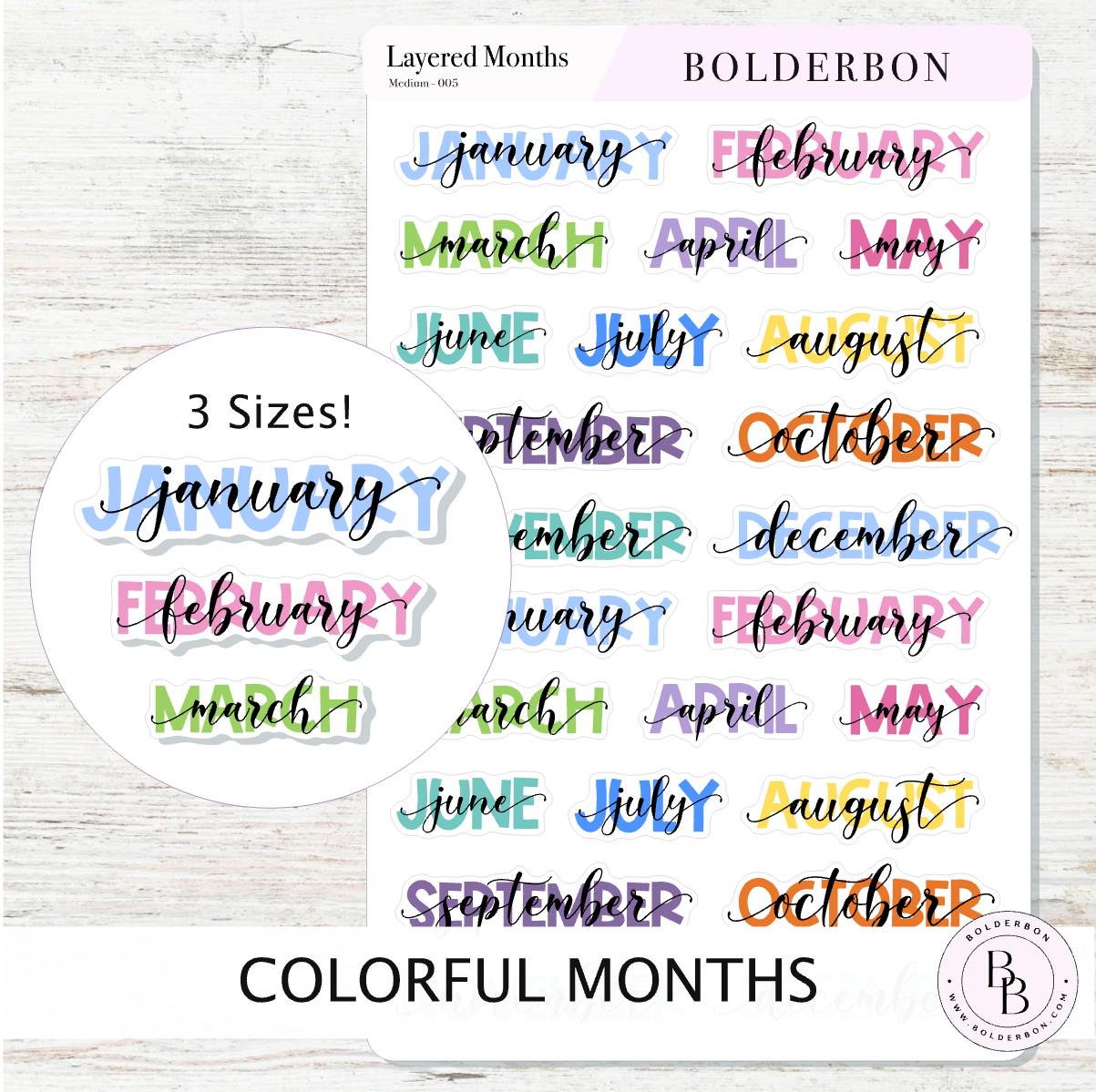 Layered Colorful Month Stickers || Script Month Labels for Planners ...