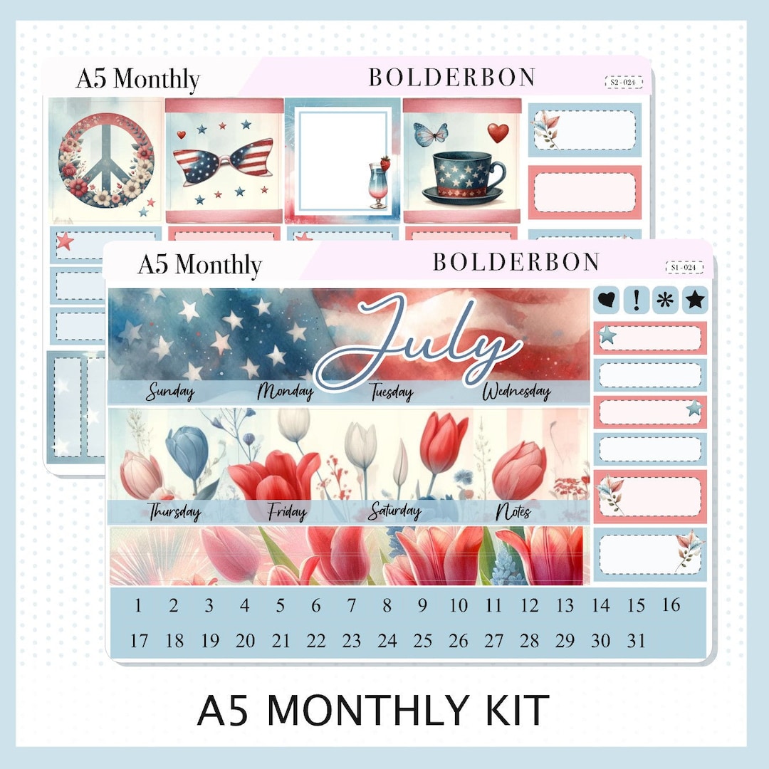 July A5 Monthly • Planner Stickers • Erin Condren Sticker Kit - Etsy