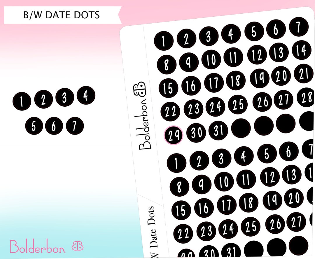 DATE DOT STICKERS | Planner Stickers, Date Covers, Calendar Numbers ...