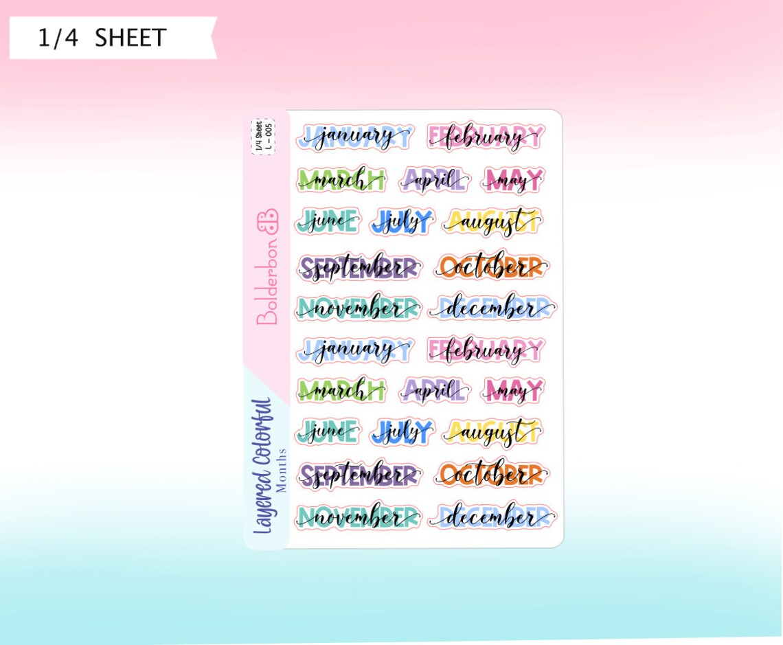 LAYERED COLORFUL Month Stickers Script Printed Header | Etsy