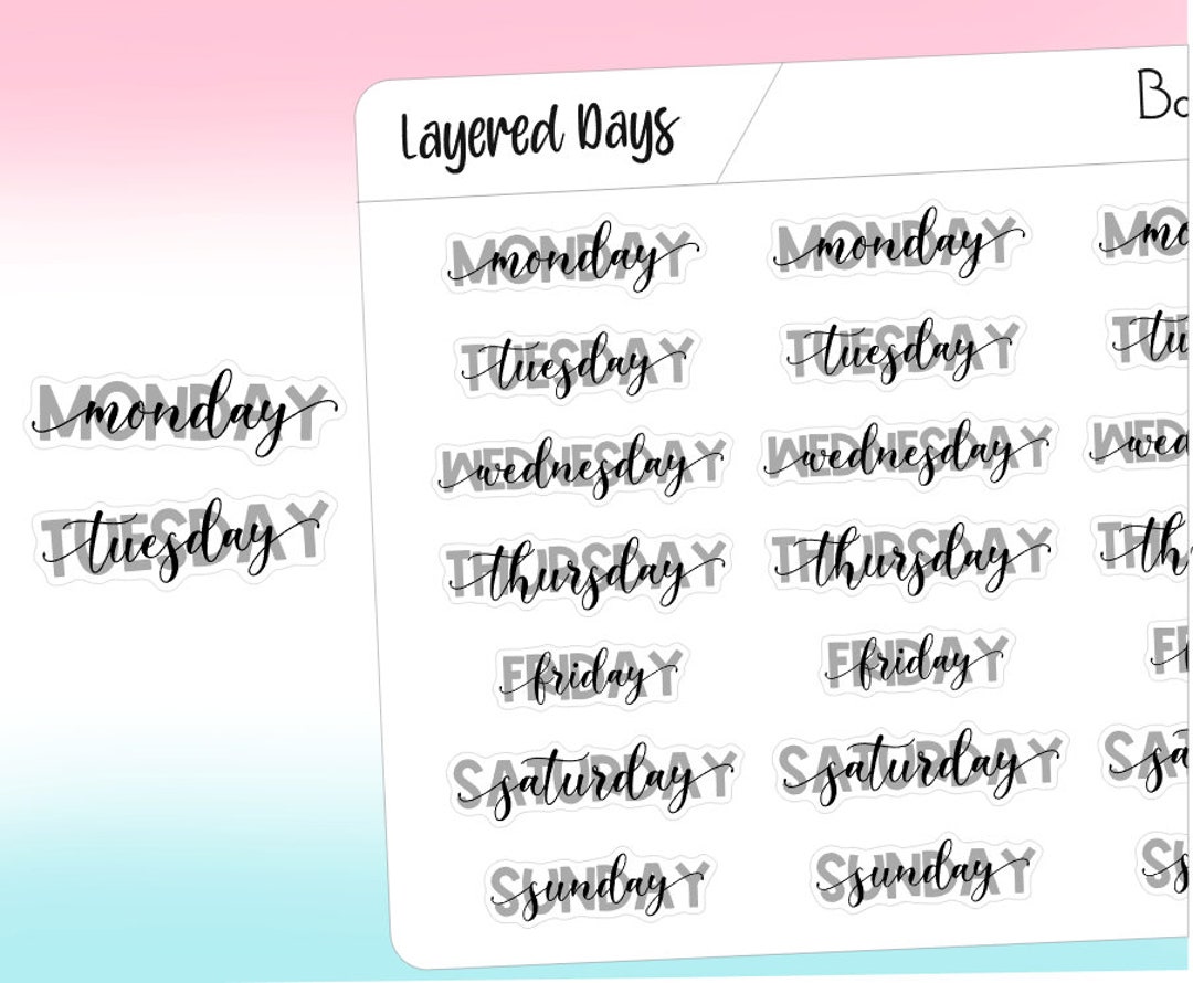 Days of the Week LAYERED NEUTRAL Script, Printed, Header, Vinyl ...