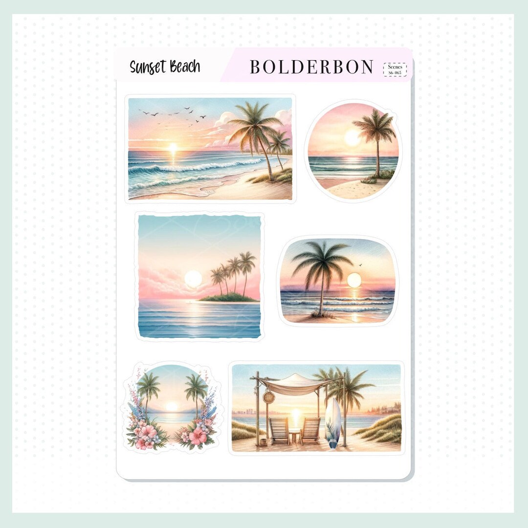 Decorative Scene Journal Stickers • Sunset Beach • Planner Stickers ...