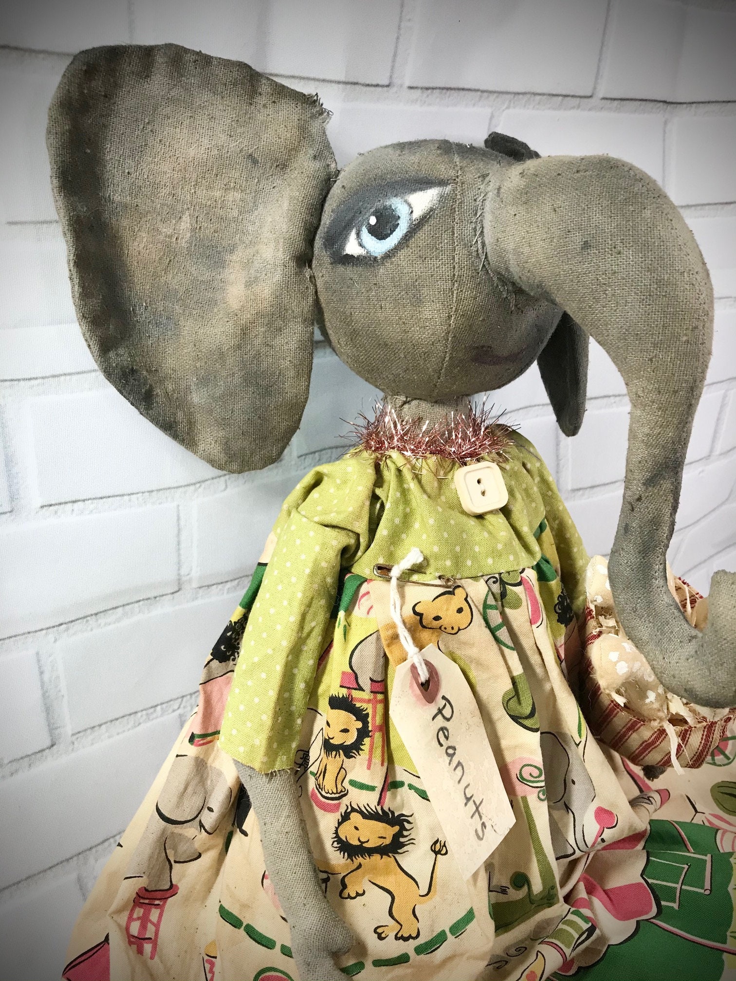 Circus Elephant Primitive Folk Art Doll Handmade | Etsy