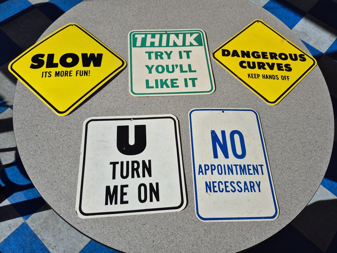 Vintage Lot of 5 1970s Novelty Cardboard Signs Dangerous Curves U Turn ...