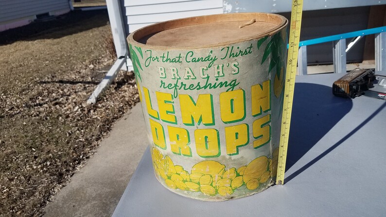 Large 1930s 40s Brach's Candy Lemon Drop Bulk Container Box Mercantile ...