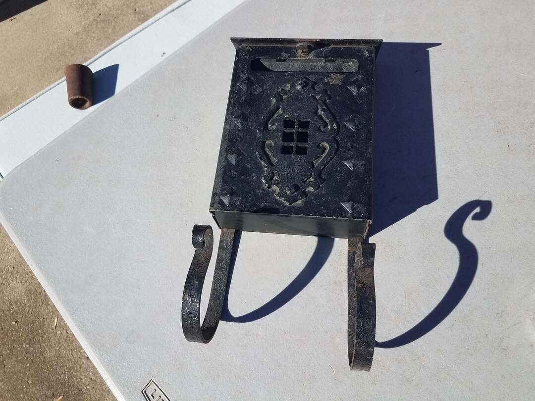 Vintage Black Metal Wall Mount Porch Mailbox W/ Newspaper Holder Hooks ...