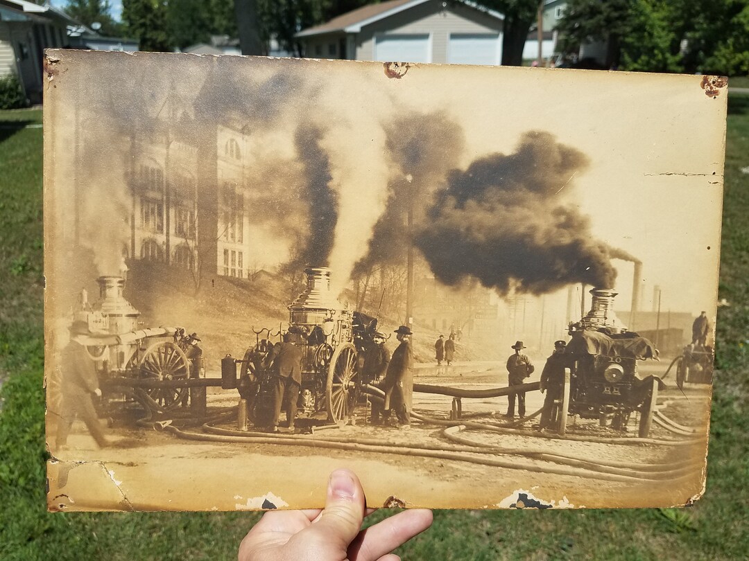 Antique C. 1890s Large Photo of Multiple Fire Pumpers 1 Marked '10 ...